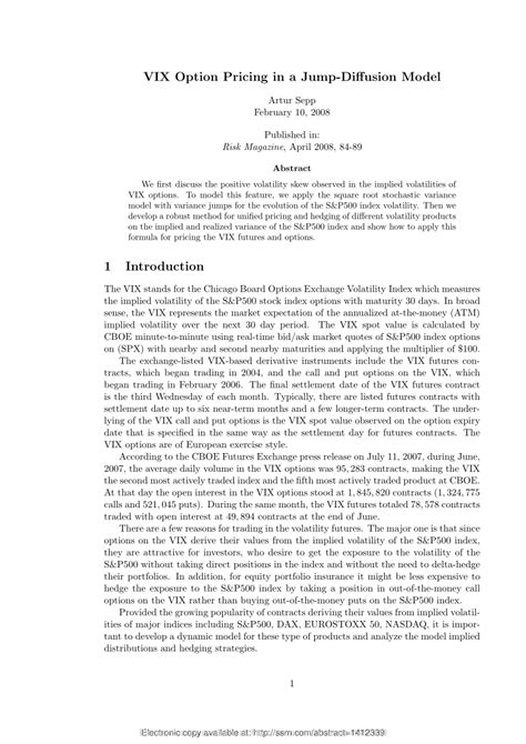 Pdf Vix Option Pricing In A Jump Diffusion Model