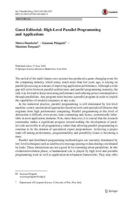 Pdf Guest Editorial High Level Parallel Programming And Applications