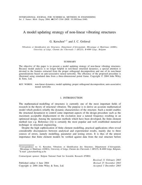 A Model Updating Strategy Of Non Linear Vibrating Structures