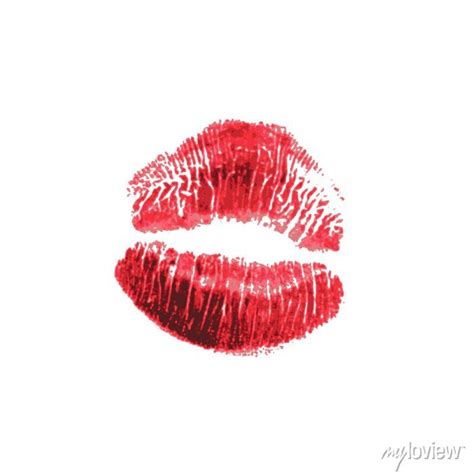Vector Realistic Illustration Of Womans Girl Red Lipstick Kiss Posters