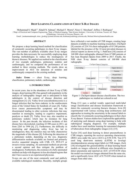 Pdf Deep Learning Classification Of Chest X Ray Images