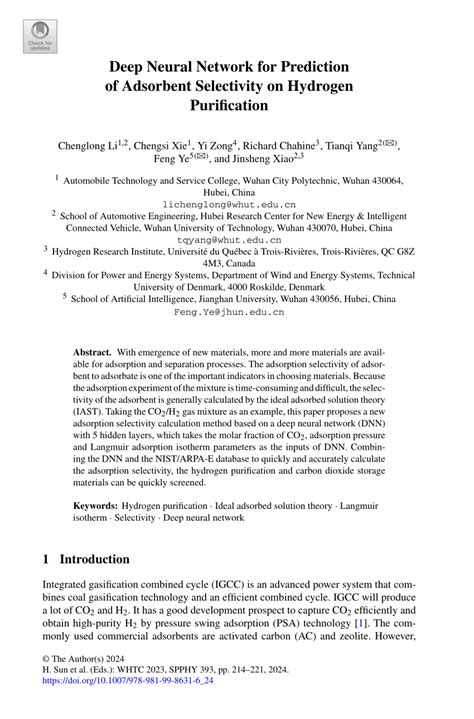 Pdf Deep Neural Network For Prediction Of Adsorbent Selectivity On Hydrogen Purification