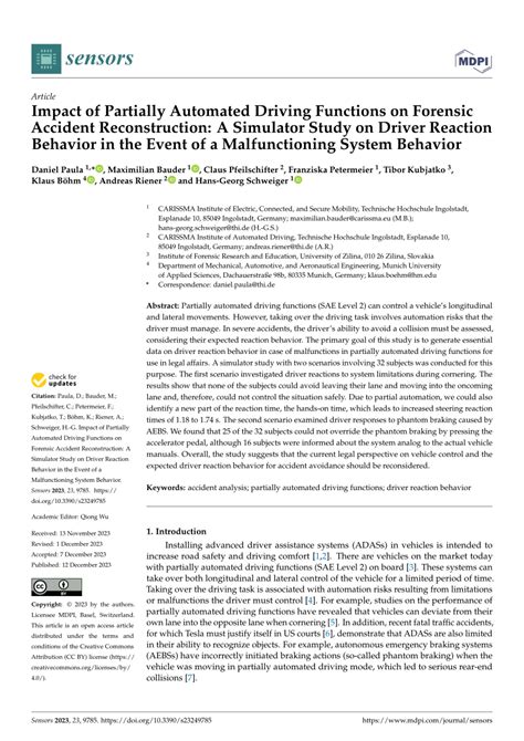 Pdf Impact Of Partially Automated Driving Functions On Forensic Accident Reconstruction A