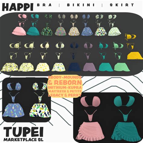 Second Life Marketplace Tupei Happi Set1 Bra Bikini Skirt For Ebody