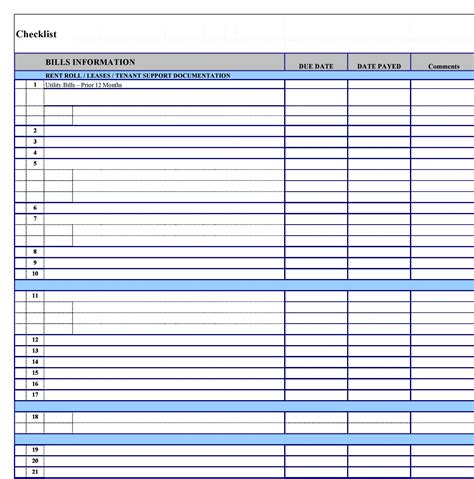 Bill Paying Checklist Excel Template