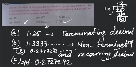 Identify The Nature Of Following Decimal Numbers Terminating Decimals
