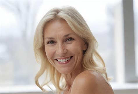 Premium Photo Attractive 50s Woman Smiling Indoors Beauty And Skin Care