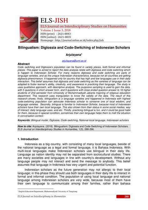 Pdf Bilingualism Diglossia And Code Switching To Indonesian Scholars
