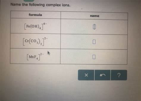 Solved Name The Following Complex Ions Formula Name