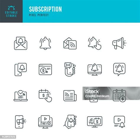 구독 선형 아이콘의 벡터 집합입니다 픽셀 완벽한 편집 가능한 스트로크 세트에는 구독 뉴스 레터 신문 알림 알림 아이콘 편지
