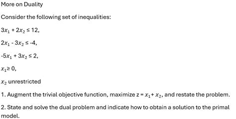 Solved More On ﻿dualityconsider The Following Set Of