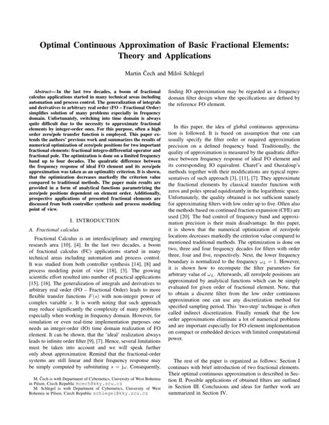 Pdf Optimal Continuous Approximation Of Basic Fractional Elements