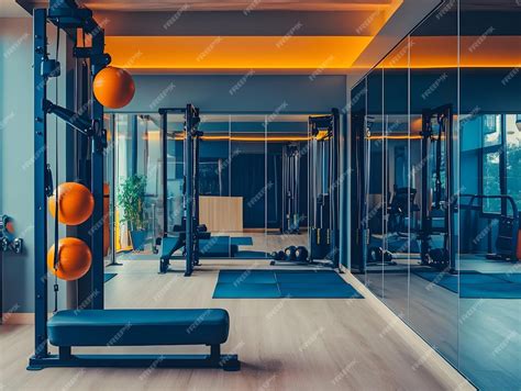 Modern Minimalist Home Gym Interior Design With Orange Exercise Balls