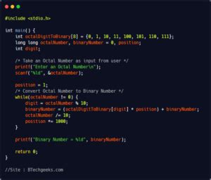 C Program To Convert Octal Number To Binary Number System BTech Geeks