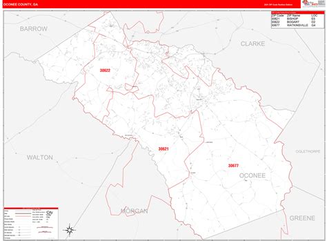 Oconee County Ga Zip Code Wall Map Red Line Style By Marketmaps Mapsales