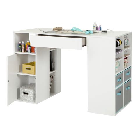 South Shore Crea Counter Height Craft Table With Storage Pure White