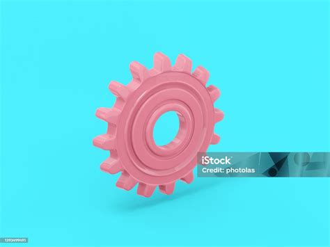 파란색 단색 배경에 분홍색 단색 톱니바퀴 미니멀 한 디자인 객체 3d 렌더링 아이콘 Ui Ux 인터페이스 요소 0명에 대한 스톡 사진 및 기타 이미지 Istock