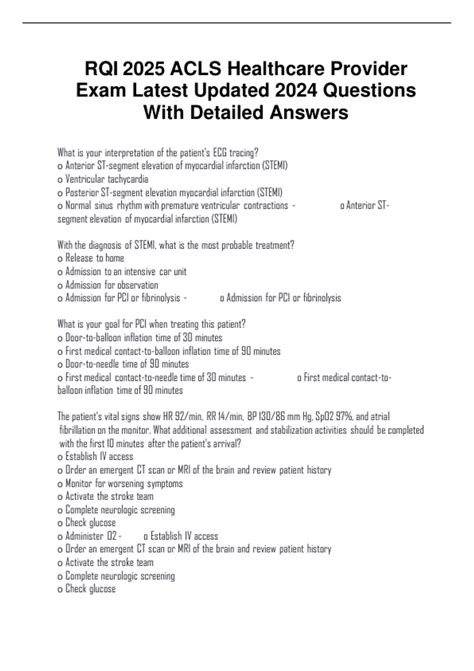 Rqi 2025 Acls Healthcare Provider Exam Latest Updated 2024 Questions