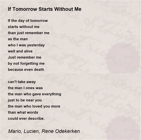 If Tomorrow Starts Without Me Poem By David Romano Lyrics
