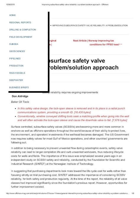 Pdf Improving Subsurface Safety Valve Reliability A Problemsolution