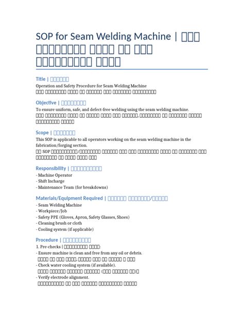 Sop Seam Welding Machine Bilingual Pdf