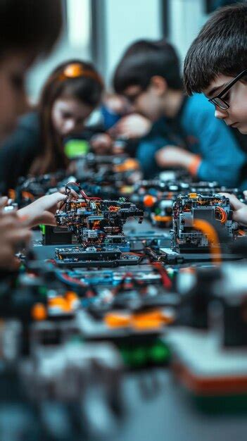 Robotics Classroom With Students Assembling Robots Emphasizing Stem