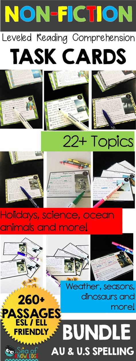 Printable Leveled Reading Books Task Cards Nonfiction Main Idea