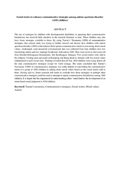 Pdf Social Stories To Enhance Communicative Strategies Among Autism Spectrum Disorder Asd