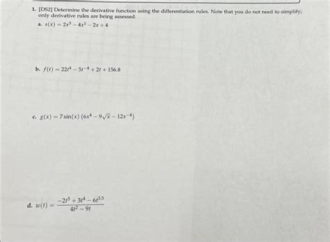 solved 1 [ds2] determine the derivative function using the