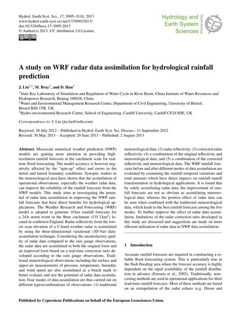 Pdf A Study On Wrf Radar Data Assimilation For Hydrological Rainfall
