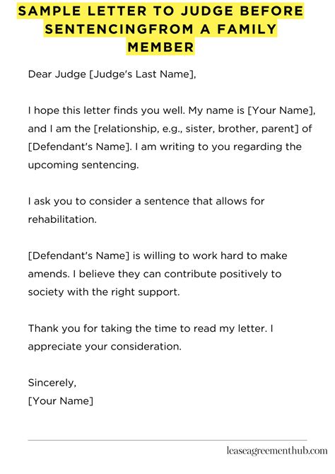 Sample Letter To Judge Before Sentencingfrom A Family Member