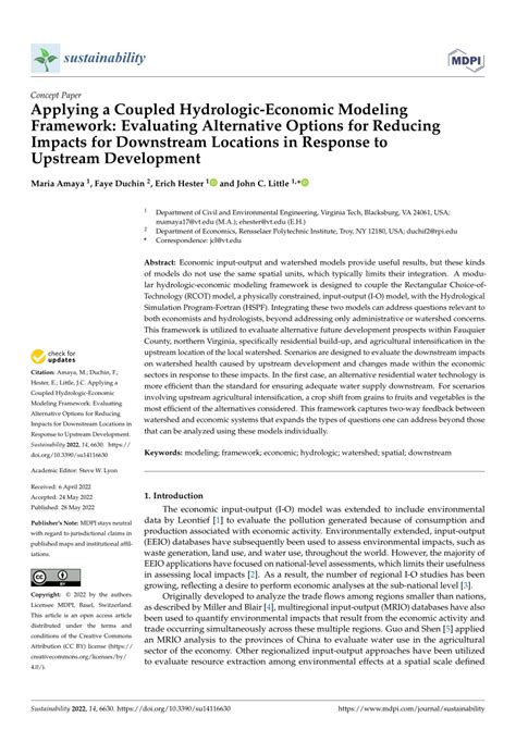 Pdf Applying A Coupled Hydrologic Economic Modeling Framework