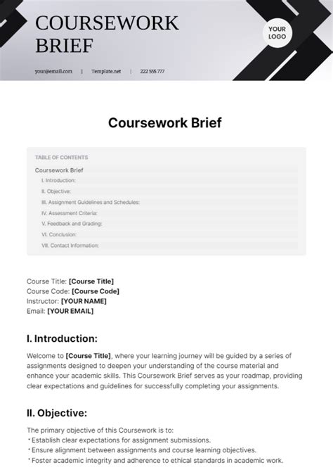 Free Coursework Brief Template To Edit Online Free Coursework Brief Template To Edit Online