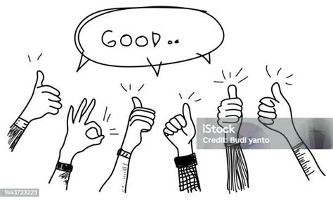 낙서 손 세트 엄지 손가락 손으로 그린 말풍선이 좋습니다 흰색 배경에 격리 벡터 일러스트 레이 션 군중에 대한 스톡 벡터 아트 및 기타 이미지 Istock