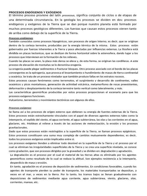 Procesos Geológicos Endógenos Y Exógenos Pdf Placas Tectónicas