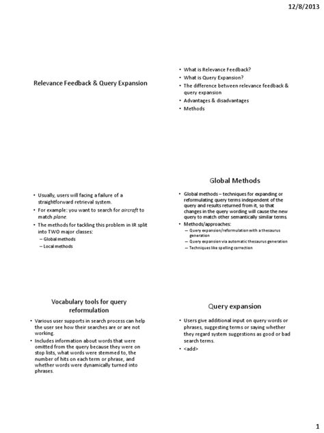 Relevance Feedback And Query Expansion Pdf Information Retrieval Cybernetics