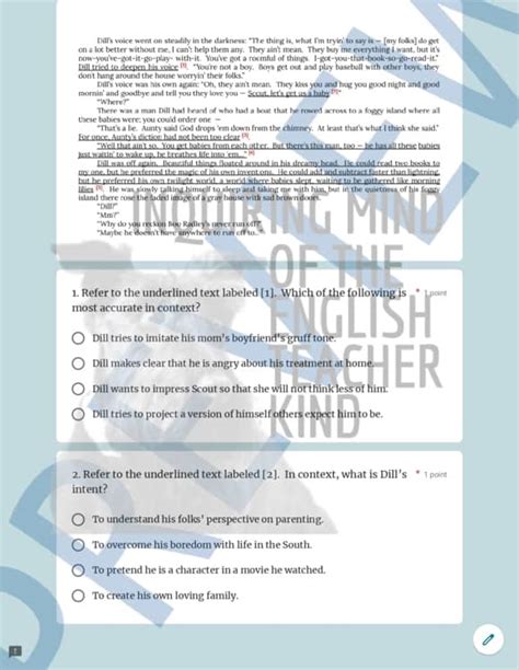 To Kill A Mockingbird Chapter 14 Literary Analysis Worksheet Self Grading
