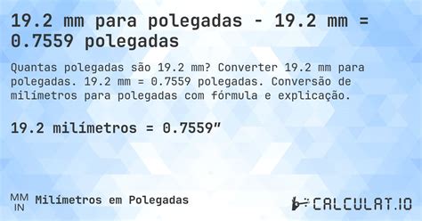 192 Mm Para Polegadas 192 Mm 07559 Polegadas Calculatio