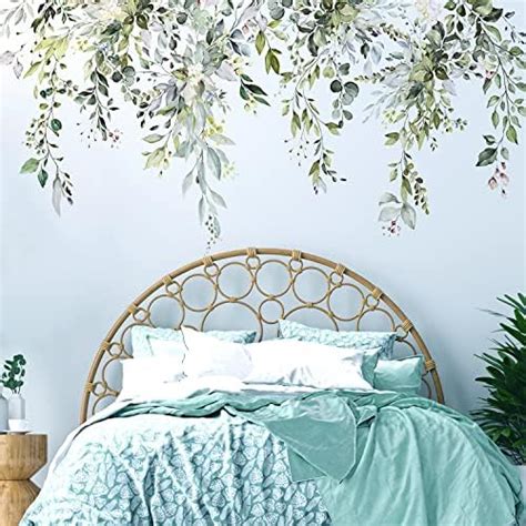 Decalmile Boho Palm Leaves Wall Stickers Tropical Plants Leaf Wall Art