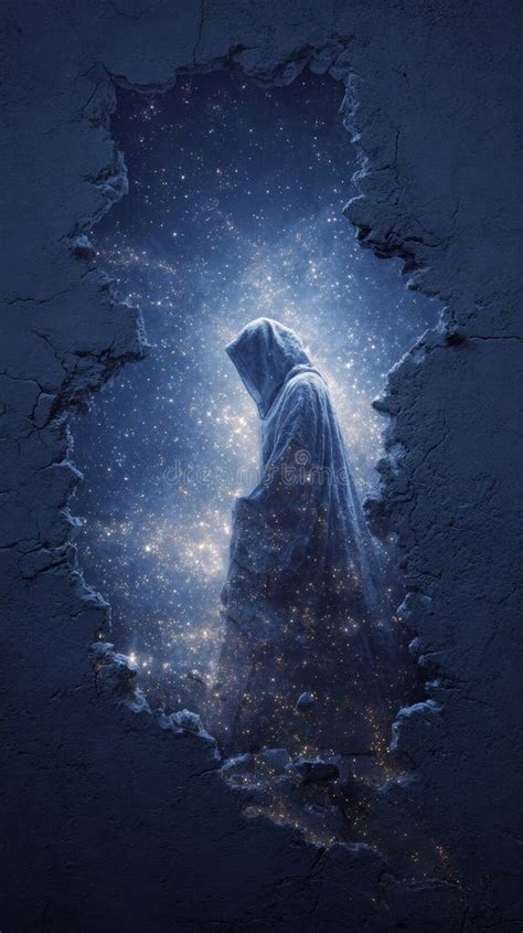 Cosmic Monk Hooded Figure Star Field Night Sky Mystical Cloak Celestial