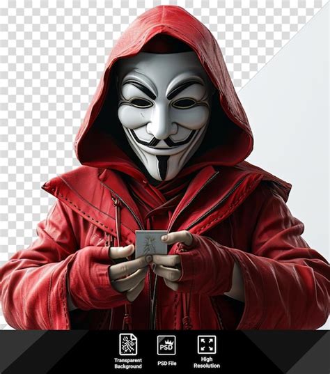 Premium Psd Amazing Hacker In A Red Hoodie With A White And Black