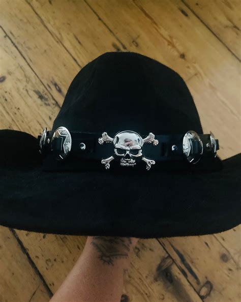 Lemmy Hat Strap Leather Skull And Crossbone Concho Motörhead Etsy