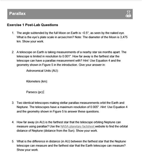Solved Parallax Exercise Post Lab Questions The Angle Subtended By The Full Moon On Earth Is 0