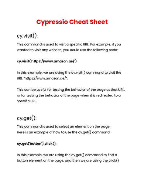 Cypress Cheatsheet Cypressio Cheat Sheet Cy This Command Is Used