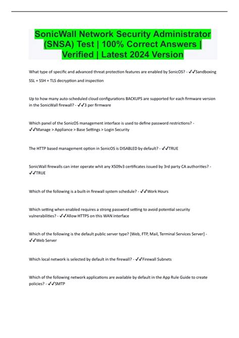 Sonicwall Network Security Administrator Snsa Test 100 Correct Answers Verified Latest