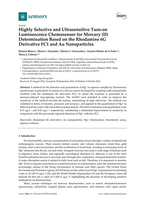 Pdf Highly Selective And Ultrasensitive Turn On Luminescence Chemosensor For Mercury Ii