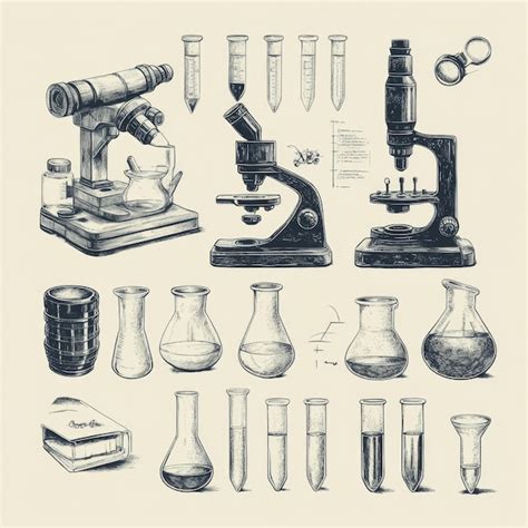 Vintage Microscopes And Laboratory Equipment Hand Drawn Illustration Premium Ai Generated Image