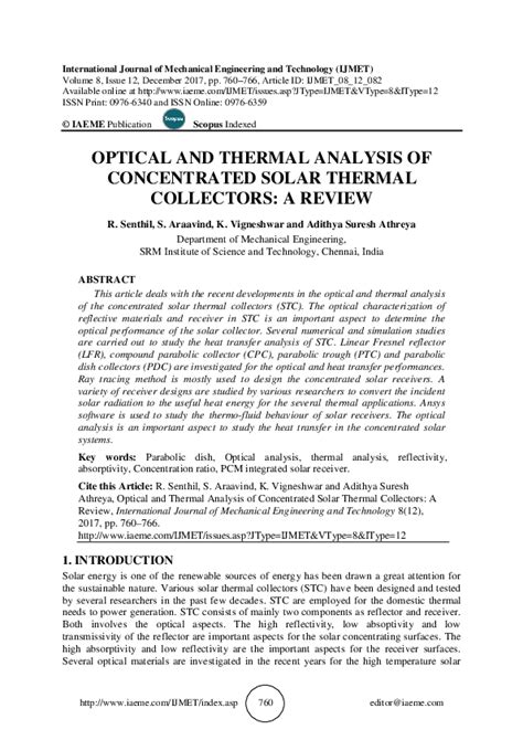 Pdf Optical And Thermal Analysis Of Concentrated Solar Thermal