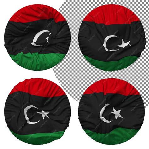 Premium Psd Libya Flag Round Shape Isolated Different Waving Style Bump Texture 3d Rendering