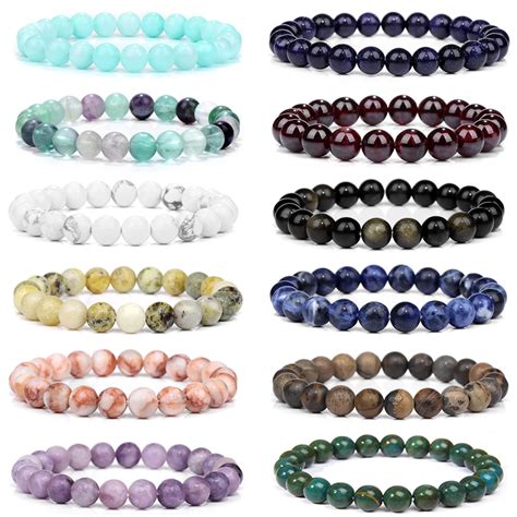 여성용 광택 천연석 마노 팔찌 에너지 8mm 구슬 팔찌 수제 하울라이트 팔찌 건강 보호 남성 쥬얼리 Aliexpress